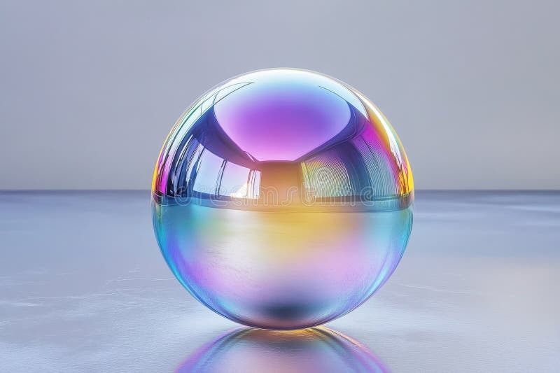 Reflective Sphere with Iridescent Colors on a Smooth Surface in a ...
