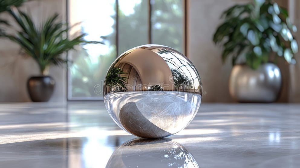 Reflective Sphere in Modern Interior. Stock Illustration - Illustration of home, floor: 369672466