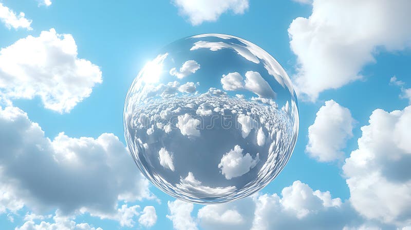 Reflective Sphere in Sky: 3D Cloudscape Illustration Stock Illustration ...