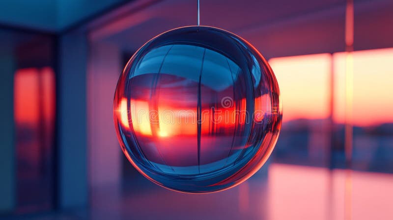 Reflective Sphere with Sunset Hues in Modern Interior Stock ...