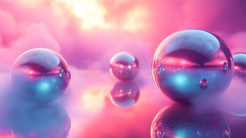 Reflective Spheres in a Dreamlike Pink and Purple Sky Stock ...