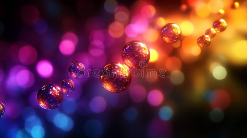 Reflective Spheres Floating through Colorful Lights Stock Illustration ...