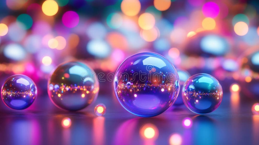 Reflective Spheres Illuminated by Vibrant Neon Lights Stock ...