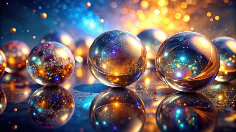 Reflective Spheres with Inner Cosmos and Sparkling Lights. Generative ...