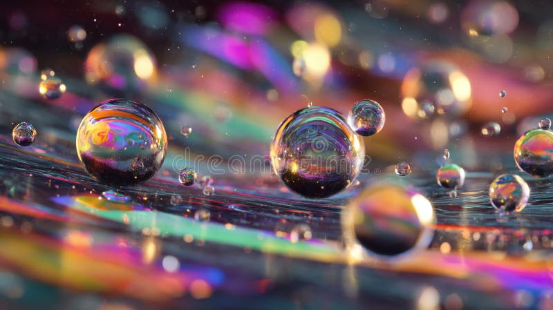 Reflective Spheres on Iridescent Surface with Tiny Particles Stock ...