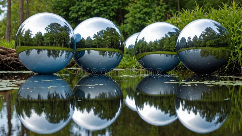 Reflective Spheres in Nature, Capturing Serene Reflections of Trees and ...