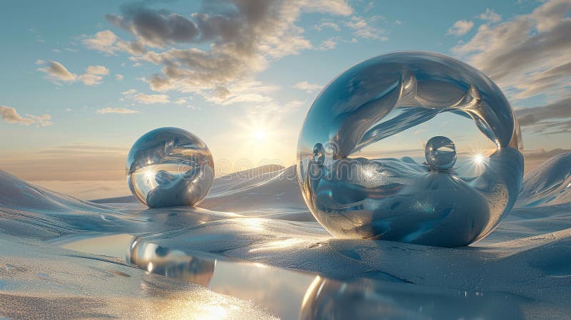 Beautiful Reflective Spheres on a Sandy Landscape Under a Stunning ...