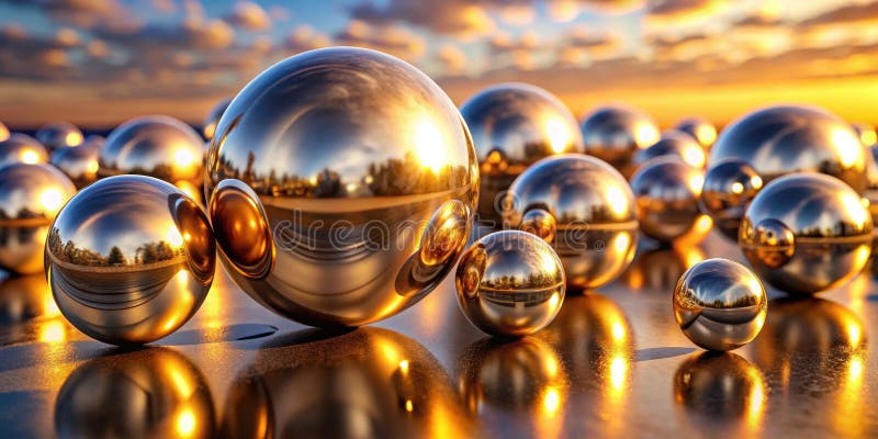 Reflective Spheres at Sunset a Study in Golden Light and Smooth ...