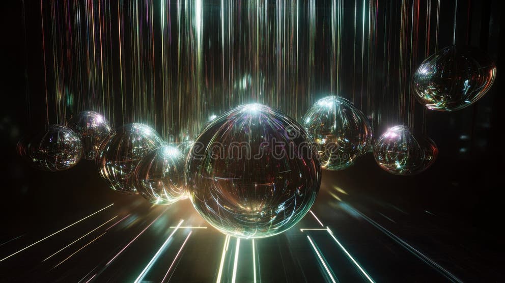 Reflective Spheres Suspended in a Stream of Light Stock Illustration ...