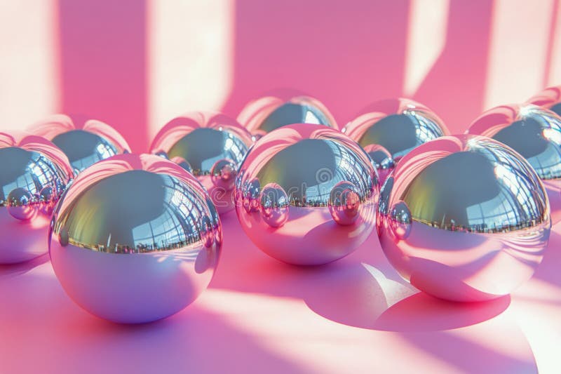 Reflective Spheres on Vibrant Pink Background Creating Artistic Visuals ...
