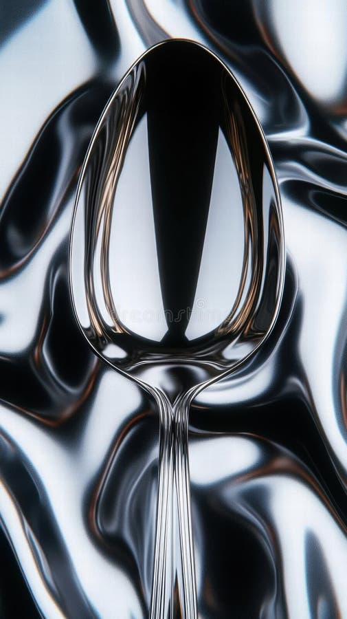 Reflective Spoon on Metallic Fabric, a Study in Abstract Form Stock ...