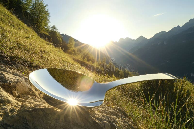 Reflective Spoon in Mountain Landscape at Sunrise Stock Image - Image ...