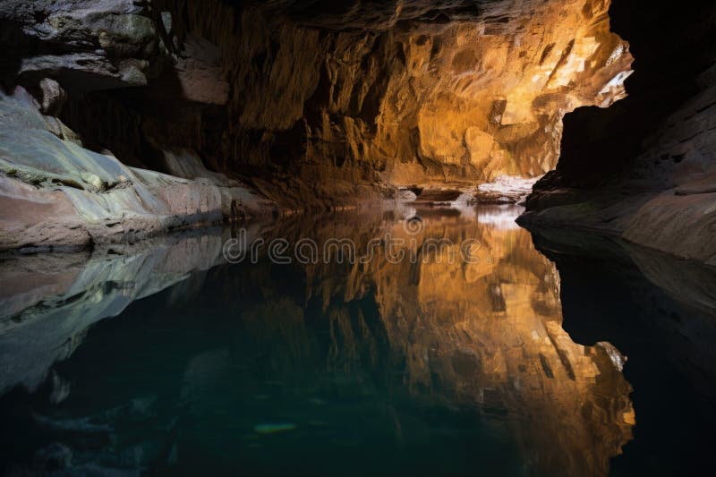 Reflective, Still Underground Cave Pool with Visible Depth Stock Image ...