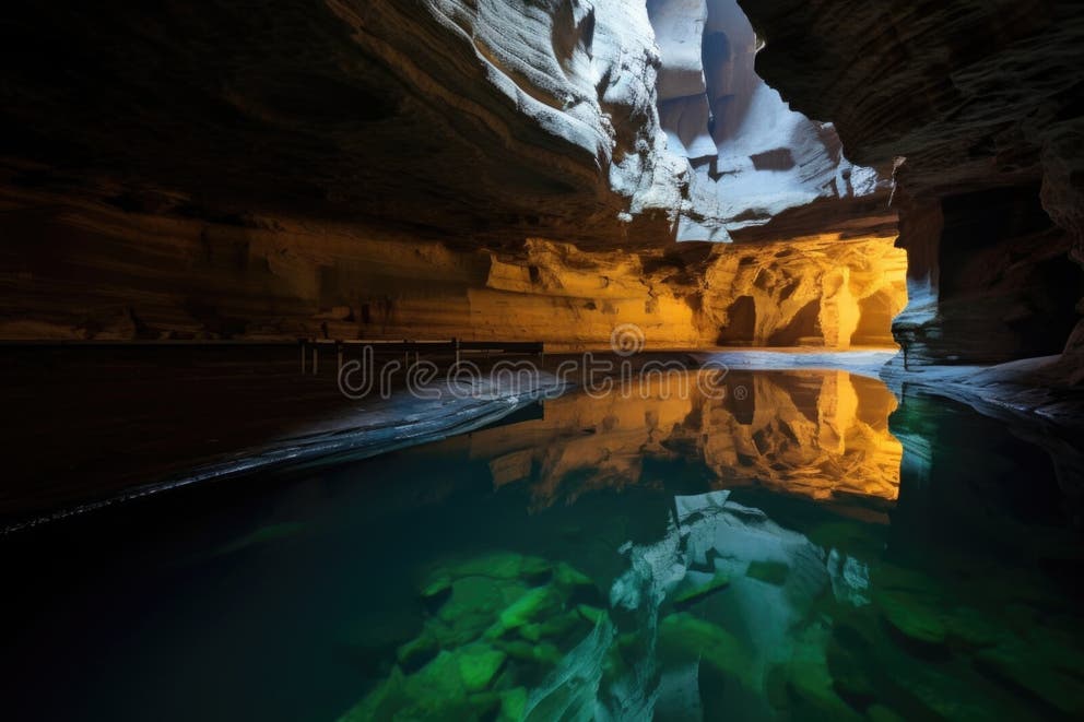 Reflective, Still Underground Cave Pool with Visible Depth Stock ...