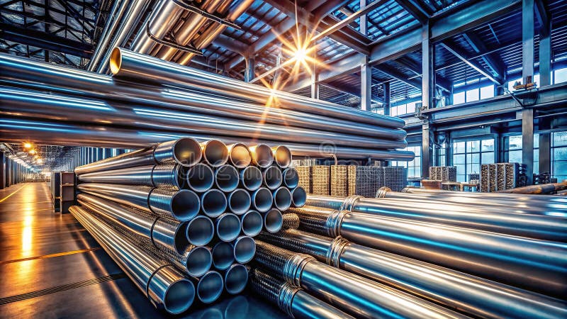 Reflective Strength of Industrial Metal Pipe Stacks a CloseUp Look at ...