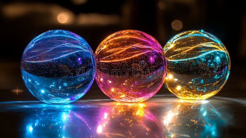 A Reflective Surface and Black Backdrop Feature Three Luminous Torus ...