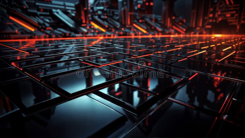 Reflective Surface with Red and Orange Lighting, Composed of Intricate ...