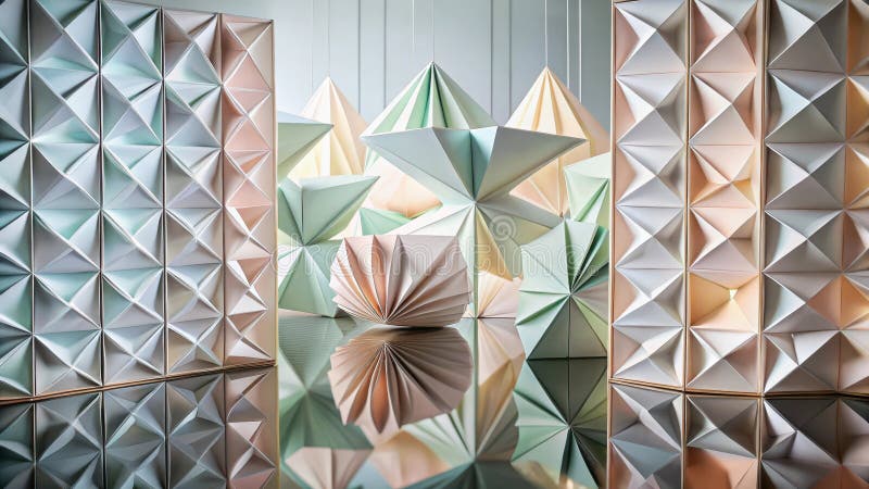 Reflective Surface Showcases Intricate Pastel Paper Sculptures Arranged ...