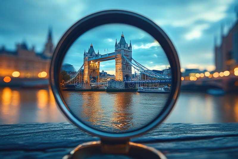 A Reflective Surface Shows a Mirrored Image of a Bridge Stock Image ...