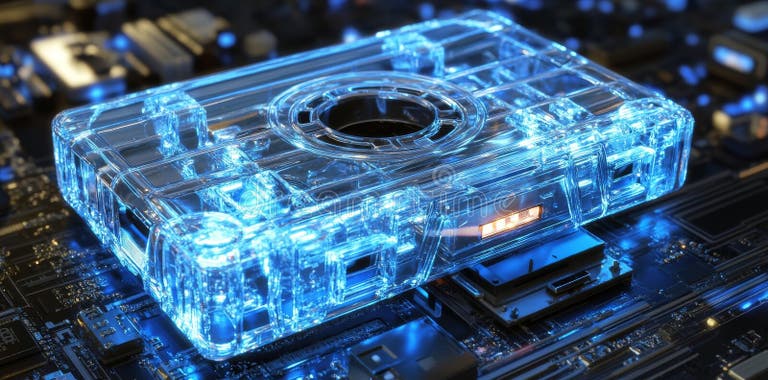 On a Reflective Surface Sits a Transparent Technological Device Box ...