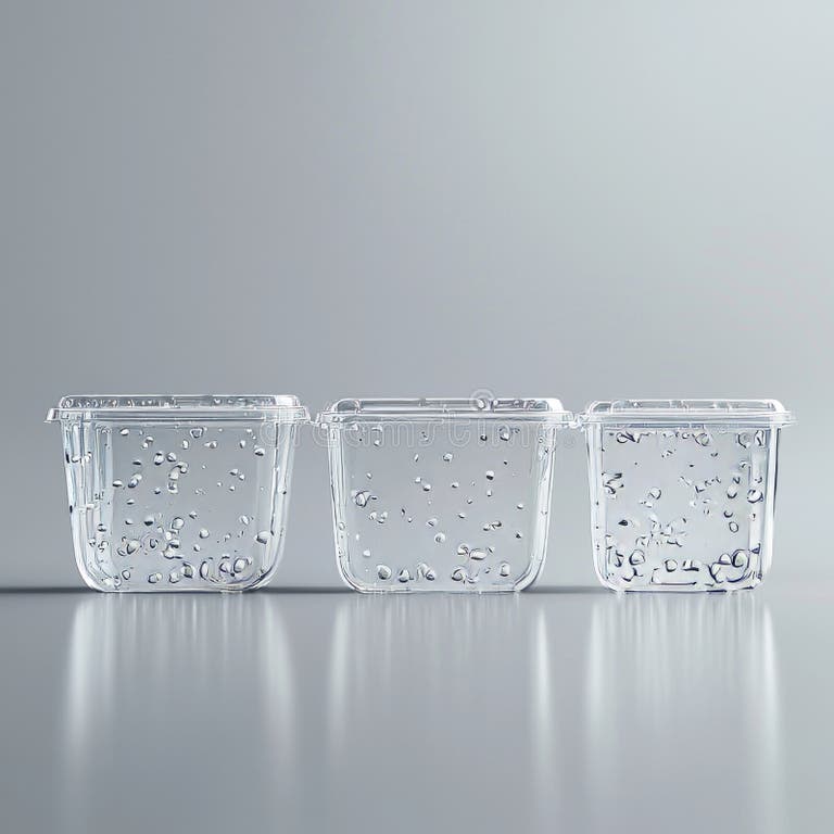 A Reflective Surface and Two Clear Plastic Storage Containers Stock ...