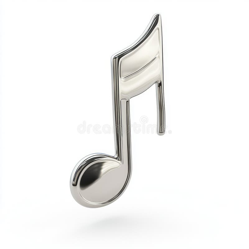 Sleek Chrome Eighth Note Music Symbol, 3D Render on White Background ...