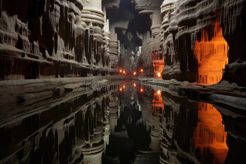 Reflective Underground Lake Inside a Cavernous Labyrinth Stock Image ...