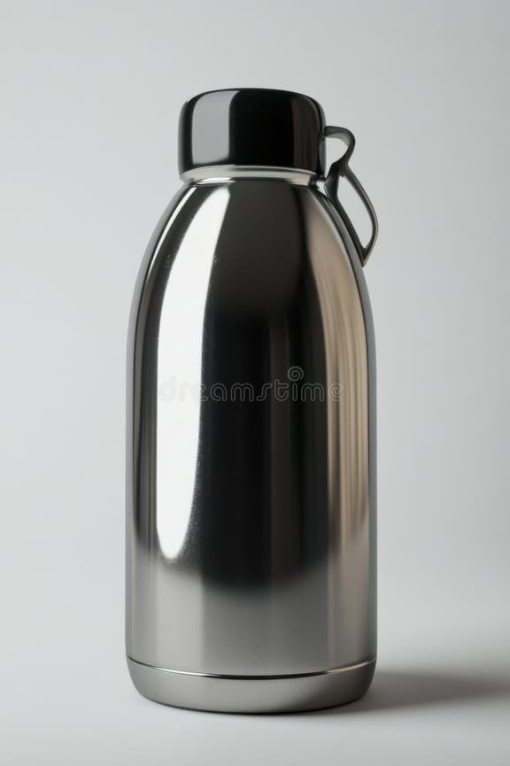 Reflective Vacuum Flask on Neutral Background Highlights Modern Design ...
