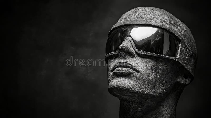 Reflective Visor on Somber Sculpture a Study in Contrast and Texture ...