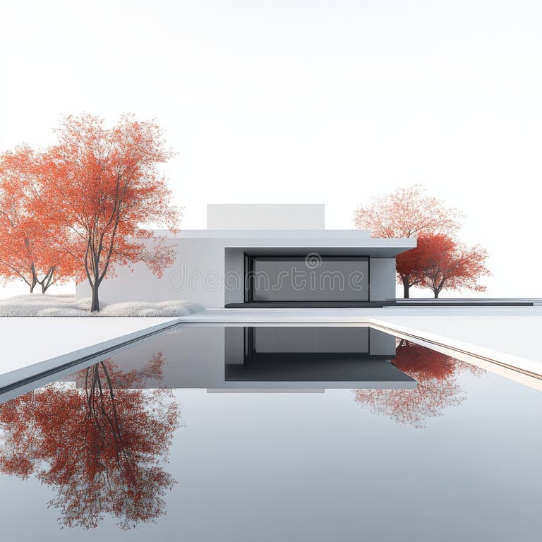Reflective Water Feature on Modern Minimalist House Stock Photo - Image ...
