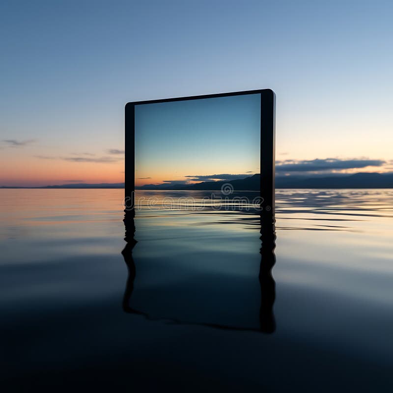 A Reflective Water Surface with a Mirror Floating Above Showing the ...