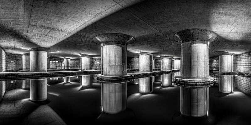 Reflective Water Underneath Modern Bridge Architecture Dramatic Black ...