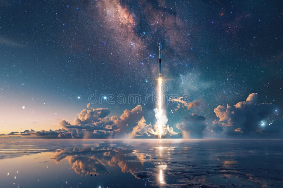 Reflective Waterfront Rocket Launch: Tranquil Reflections of a Powerful ...