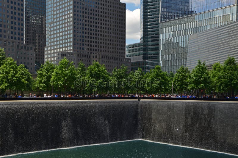 Ground Zero 9/11 Memorial North Pool with Skyscraper Freedom Tower ...
