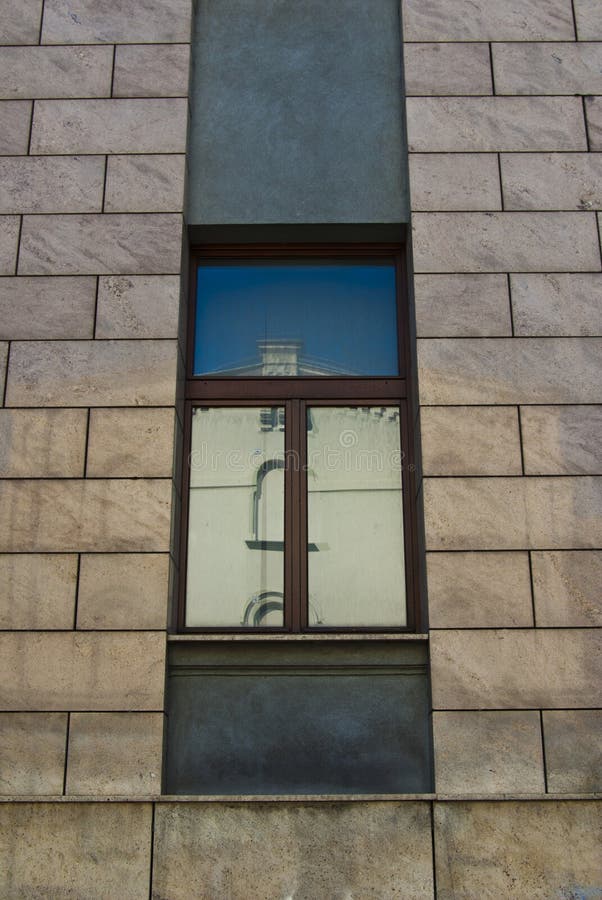 Reflective Window in a Old Office Stone Building Stock Image - Image of ...