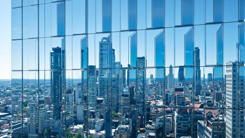 Reflective Windows on Modern Skyscraper Mirroring Cityscape in Shards ...