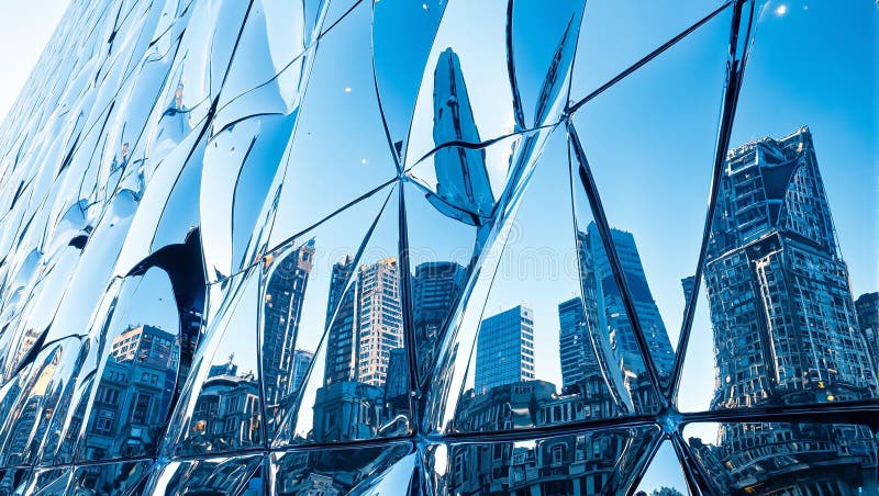 Reflective Windows on Modern Skyscraper Mirroring Cityscape in Shards ...