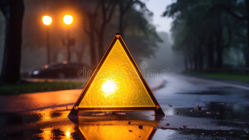 Reflective Yellow Warning Triangle Stock Illustration - Illustration of ...
