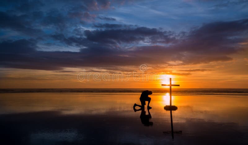 Reflecton Praying Man Cross Stock Photo - Image of clouds, prayer: 53355842