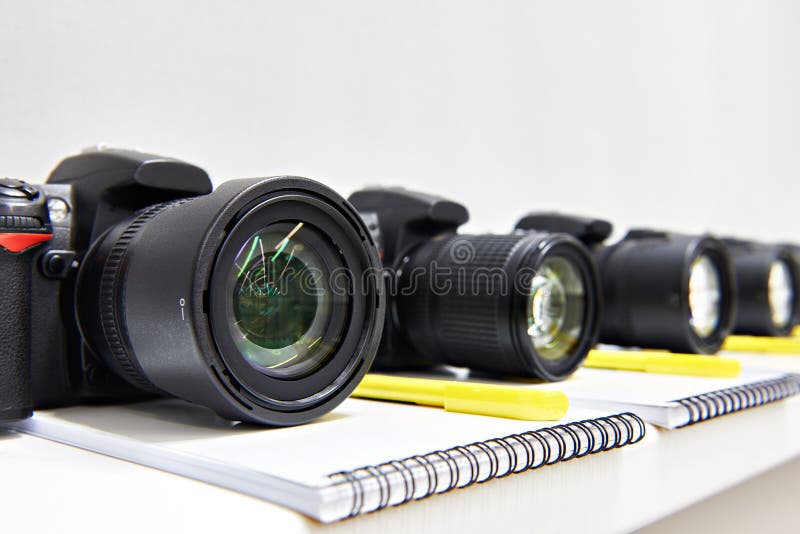 Reflex Digital Cameras Dslr with Notepad Close-up Stock Image - Image ...