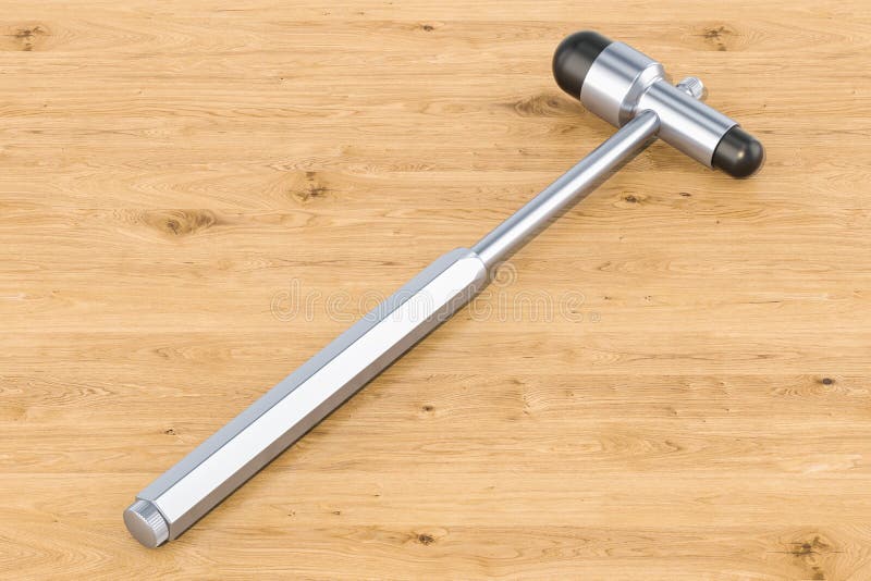 Reflex Hammer on the Wooden Table, 3D Rendering Stock Illustration ...