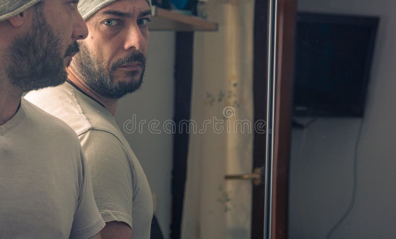 Reflex Mirroring. Handsome Men Stock Image - Image of reflex, home ...