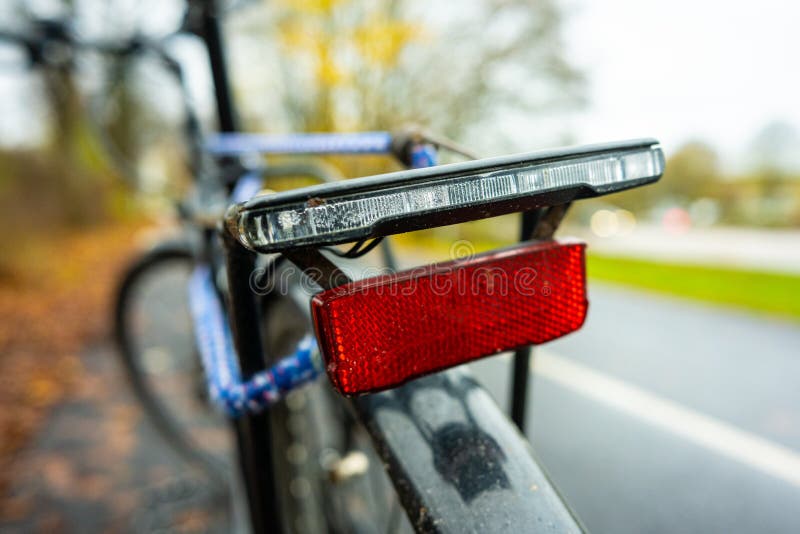 Reflex and Rear Lights of a Black Bicycle.. Stock Image - Image of ...