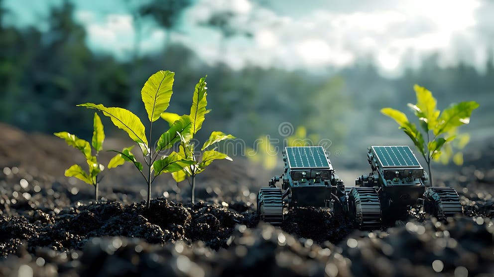 Reforestation Project with Solar Powered Robots Planting Young Trees ...