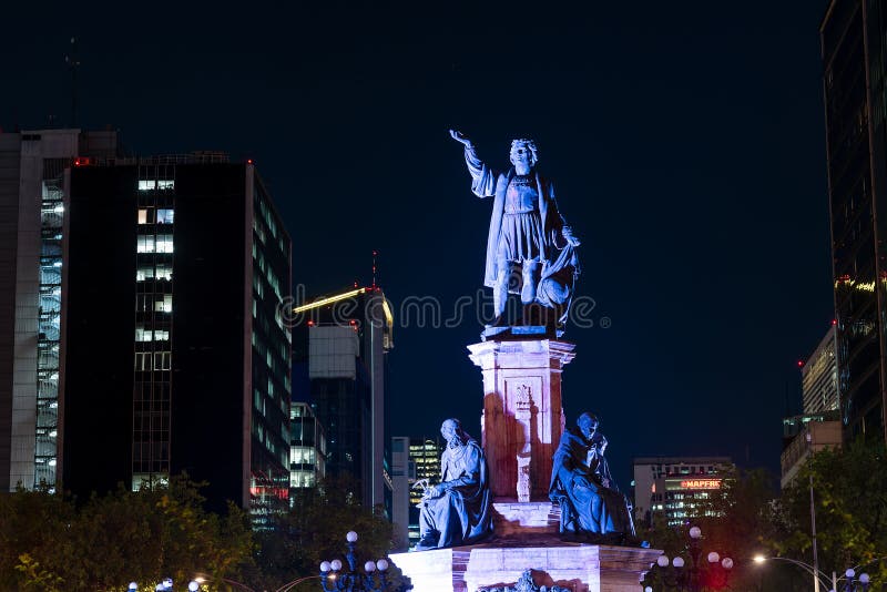 Glorieta Colon - Mexico City, Reforma Avenue, Nigh Scene Editorial ...
