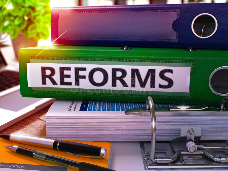 Reforms on Green Office Folder. Toned Image. 3D. Stock Image - Image of ...