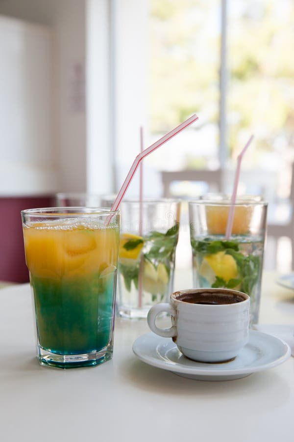 Refresh Drinks and Turkish Coffee on Table Stock Image - Image of drink ...