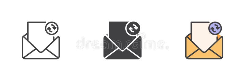 Refresh Email Icon Set in Line, Solid and Filled Outline Style Stock ...