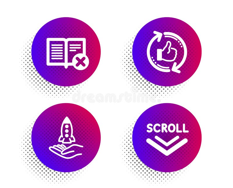 Refresh Like, Crowdfunding and Reject Book Icons Set. Scroll Down Sign ...