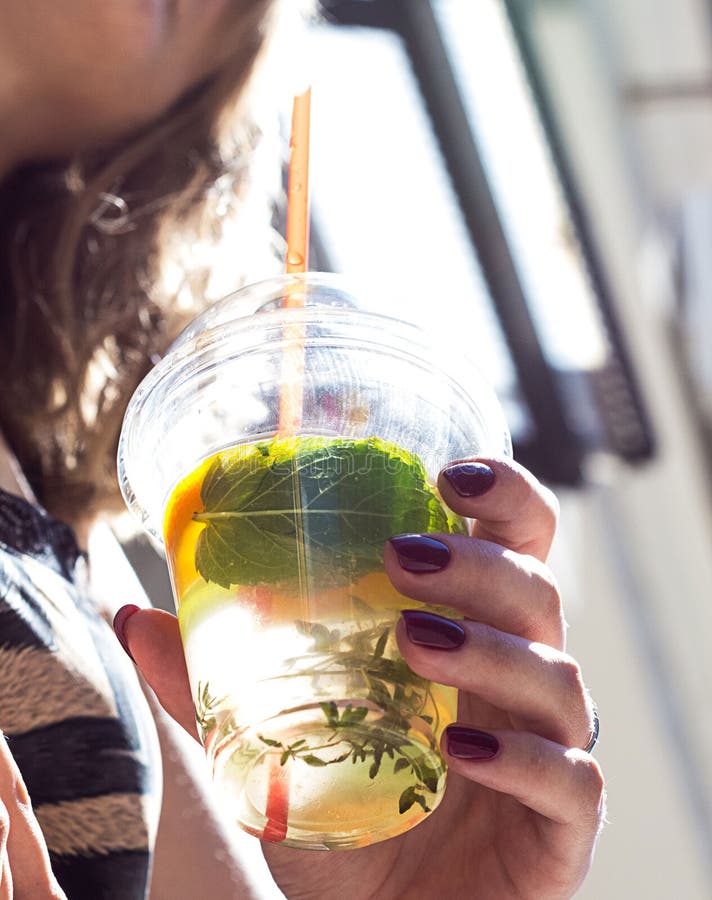 Refresher Drink with Peppermint at Hand Stock Photo - Image of fruit ...